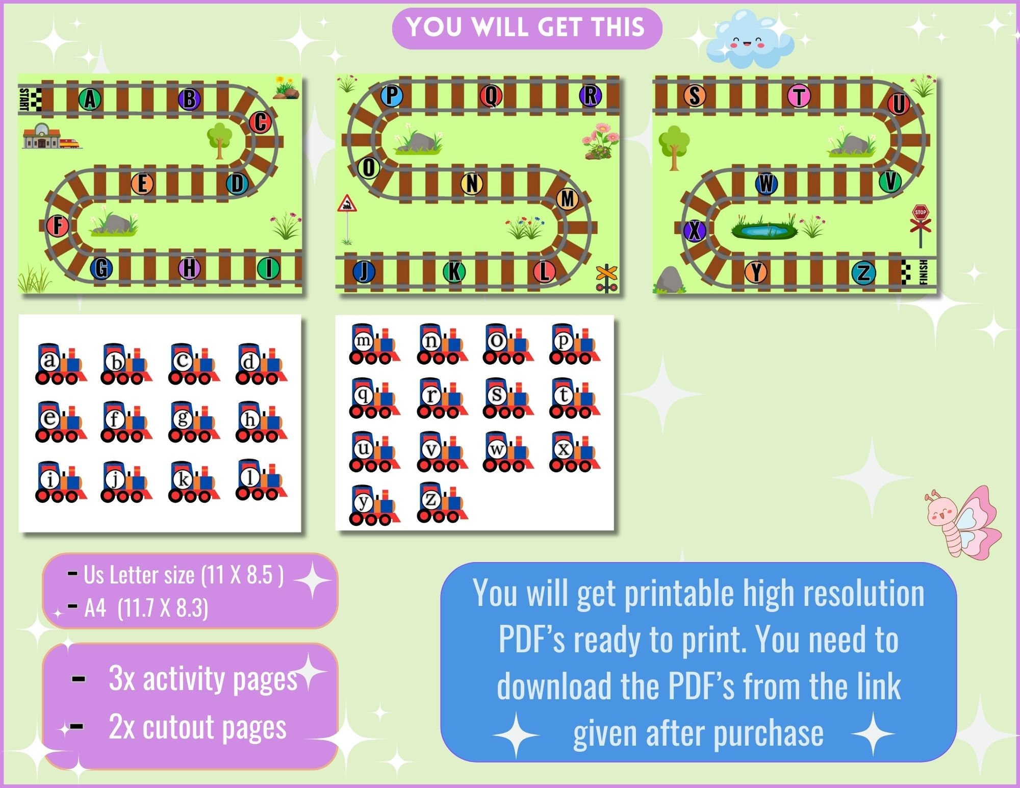 Trains Alphabet Matching Activity ABC Busy Book Pages Toddler Learning ...