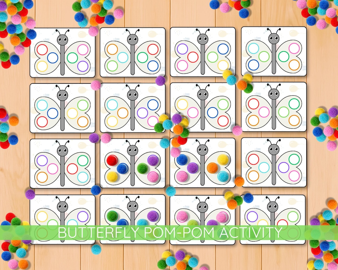 Butterfly Pom-pom Color Matching, Fine Motor Activity, Color Sorting ...