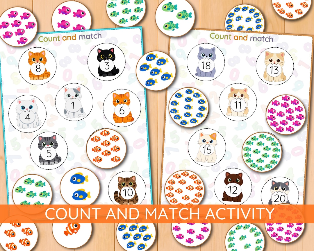 Cat Counting Activity 1 to 20, Preschool Math, Matching Game, Printable ...