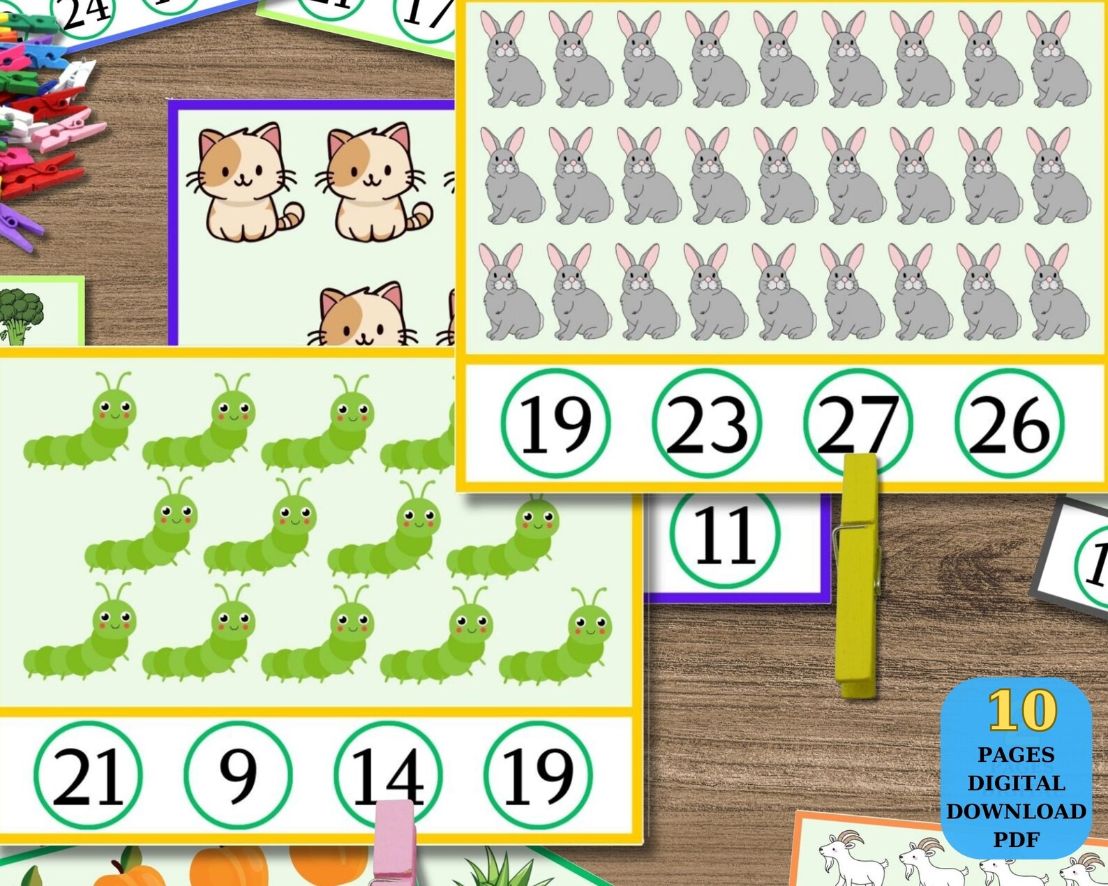 Fruit, Vegetable and Animal Number Flash Cards, Printable, Number ...