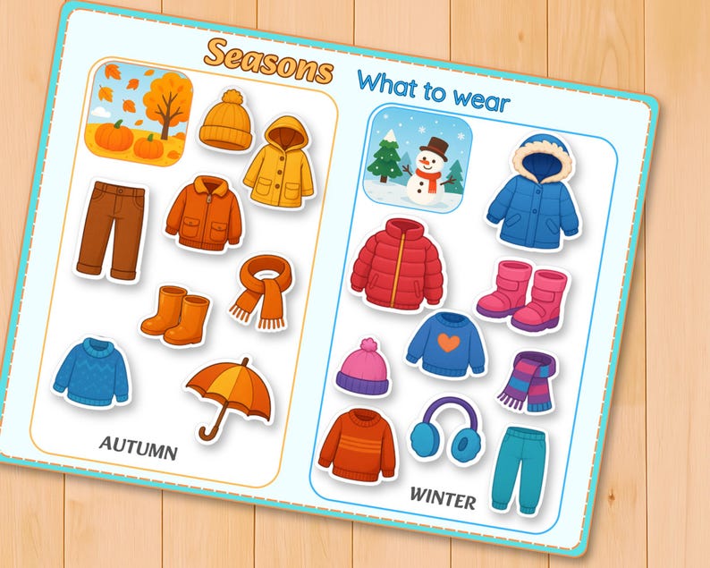 Seasons Clothing Match Activity, Wear Sorting Game, Busy Book Page ...