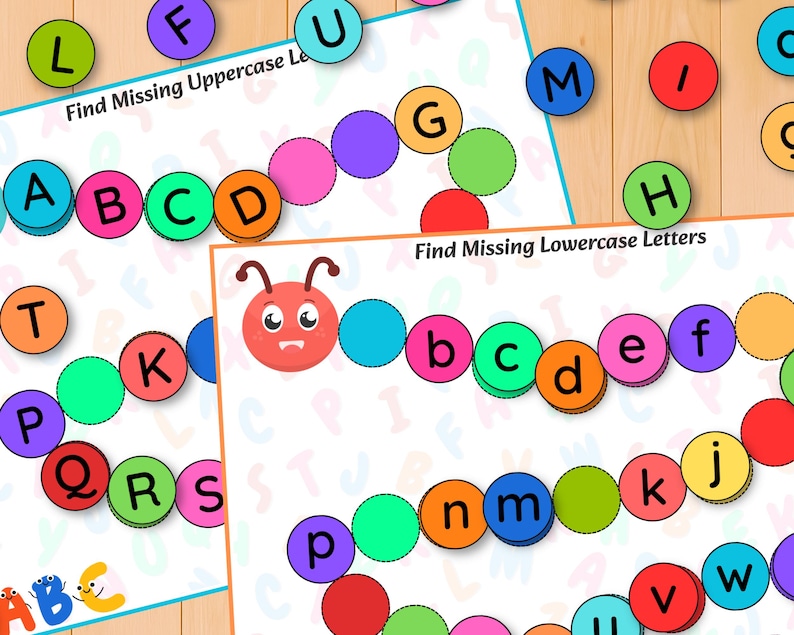 Caterpillar Alphabet Missing Letters Activity, Uppercase and Lowercase ...