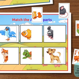 Printable Matching Animals Worksheet Busy Book, Toddler Busy Book ...