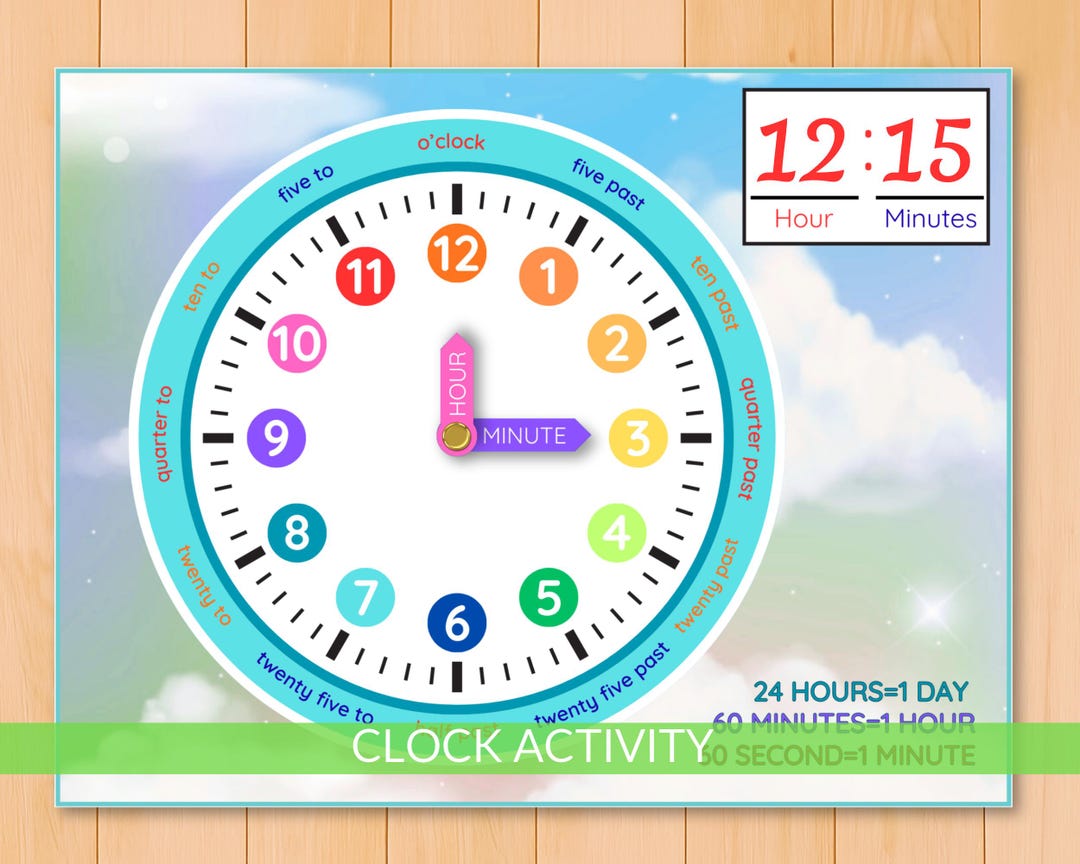 Telling Time Clock Activity, Preschool Oclock Learning, Educational ...