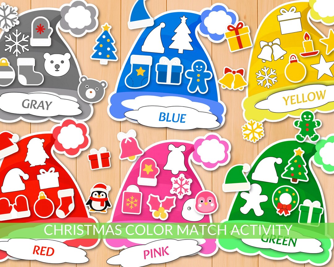 Christmas Color Matching Activity, Santa Hat Colors, Preschool Sorting ...