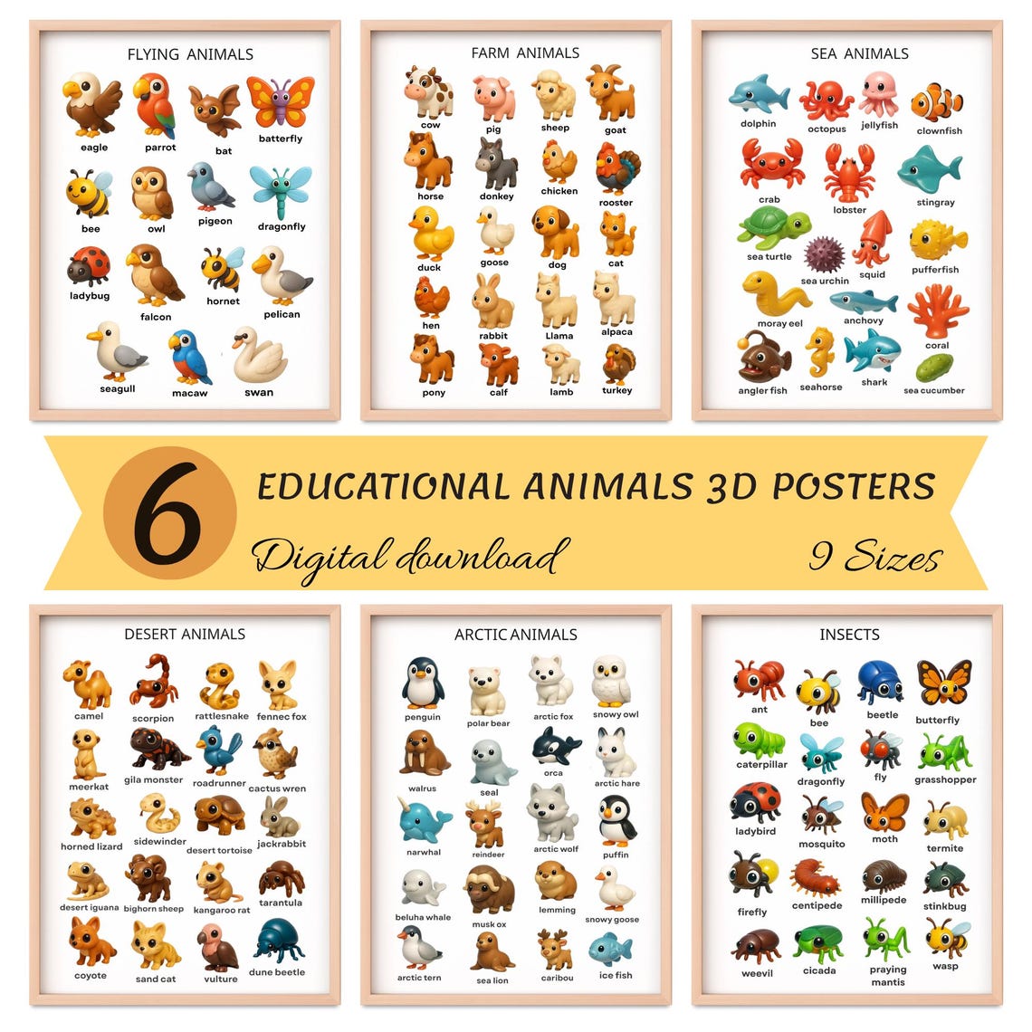 3D Animal Classification Posters, 2D Animals Poster for Kids, Learn ...