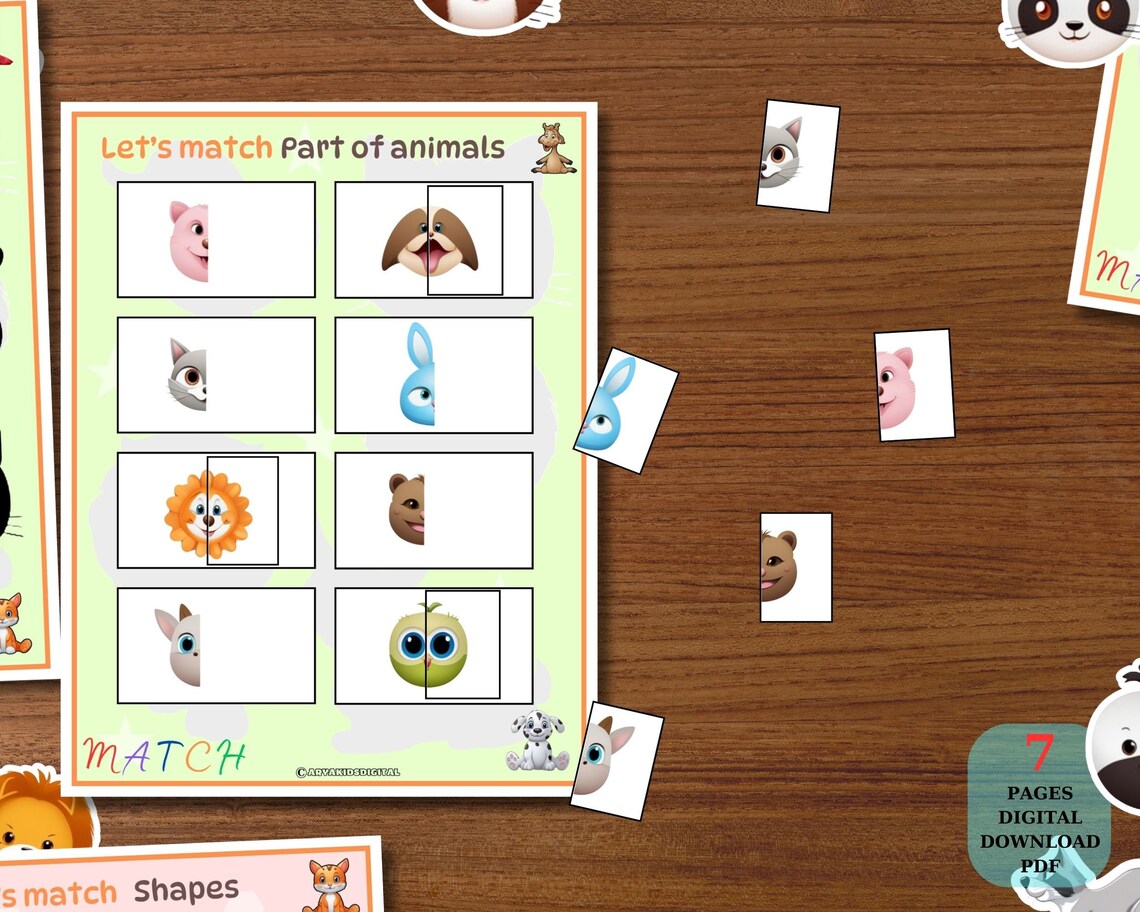 Printable Match Animals and Shadows for Preschool Busy Book, Match ...