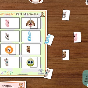 Printable Match Animals and Shadows for Preschool Busy Book, Match ...