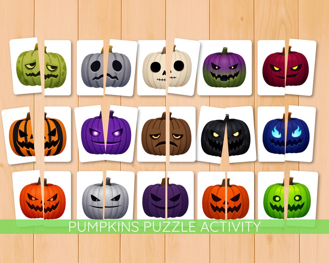 Pumpkin Puzzle Matching Activity, Halloween Game, Pumpkins Split ...