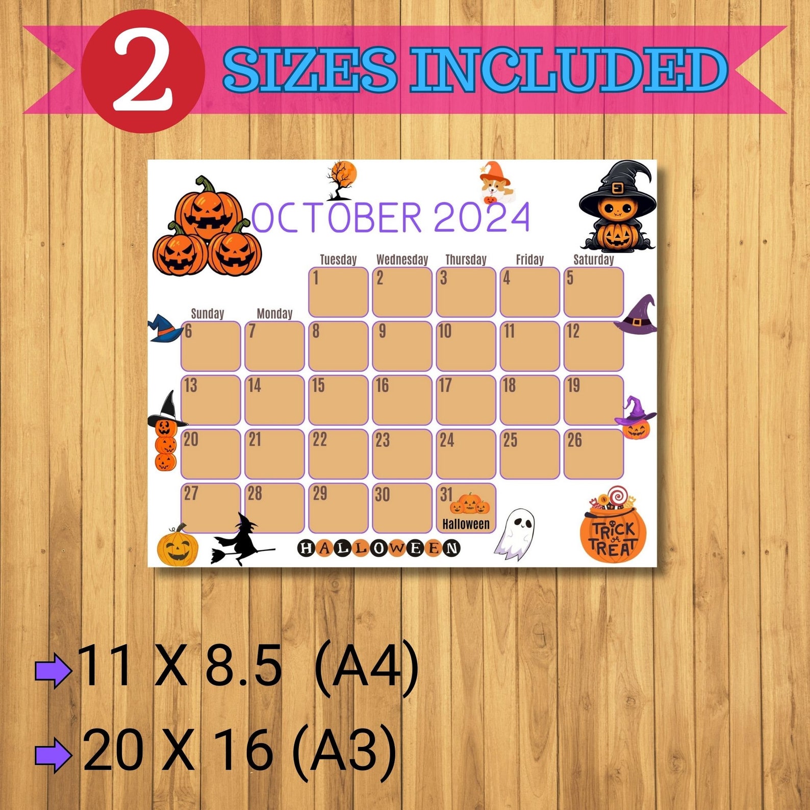 2024 Printable Calendars, Printable Kids Calendars, Watercolor ...