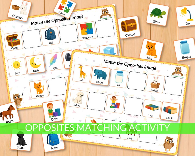 Opposites Matching Activity for Kids, Preschool Memory Game, First ...