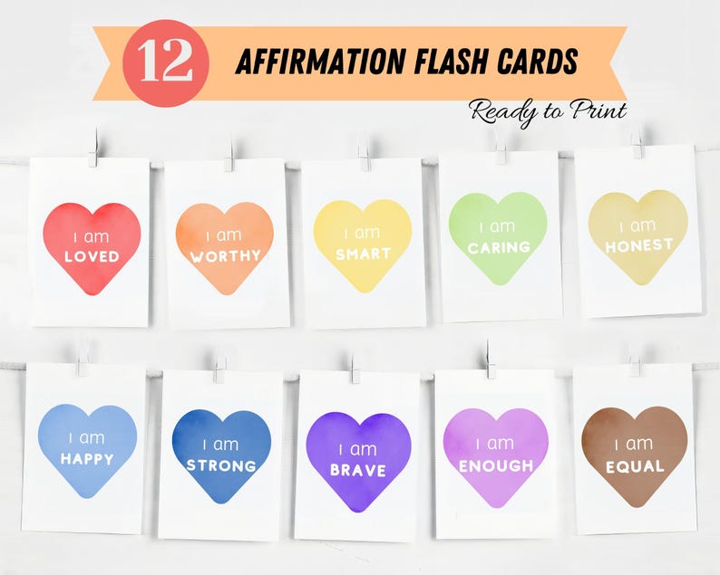 12 Affirmation Flash Cards | Montessori Flash Cards | Pre-school Cards ...
