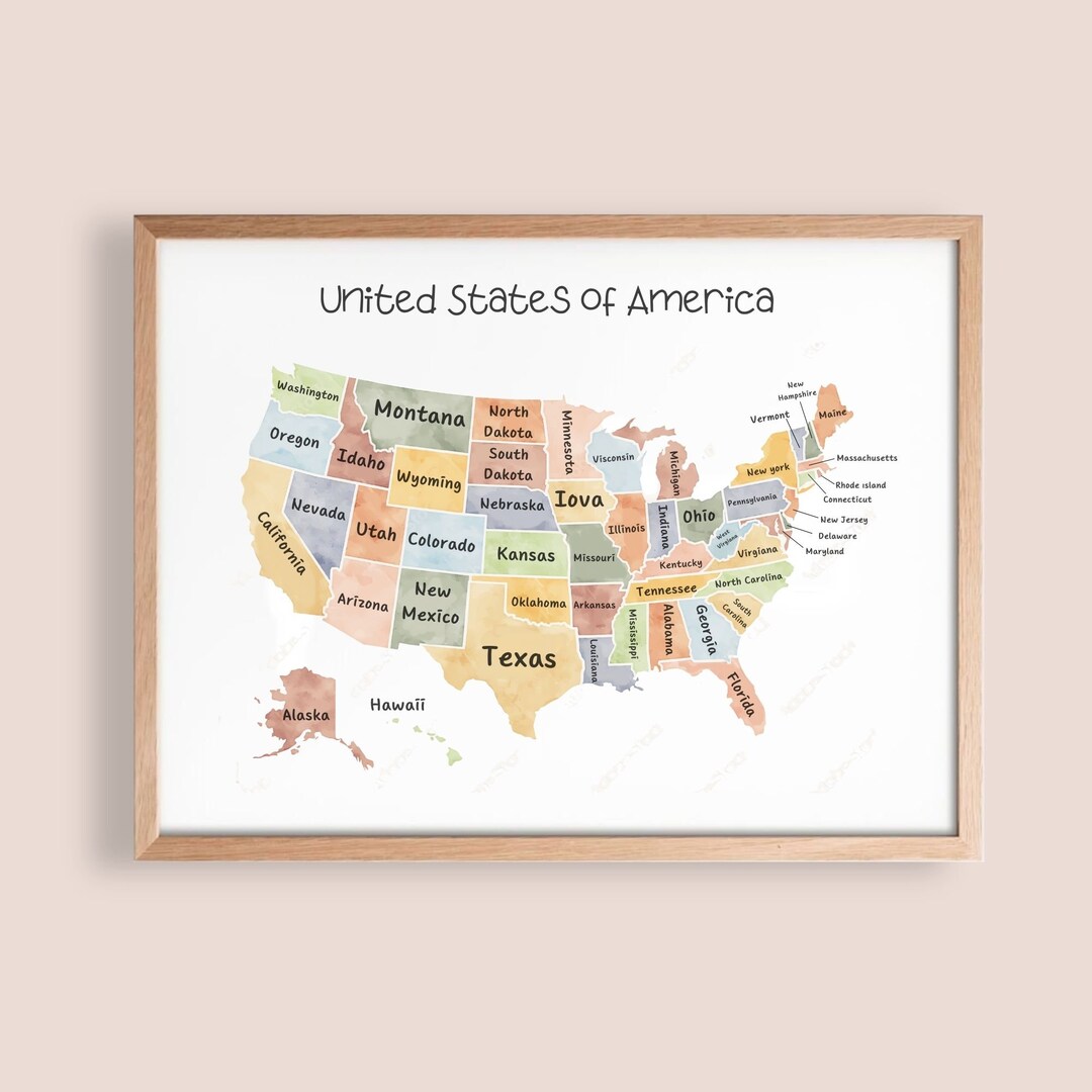 Rainbow United States Map Print, US Map Poster, Printable Educational ...