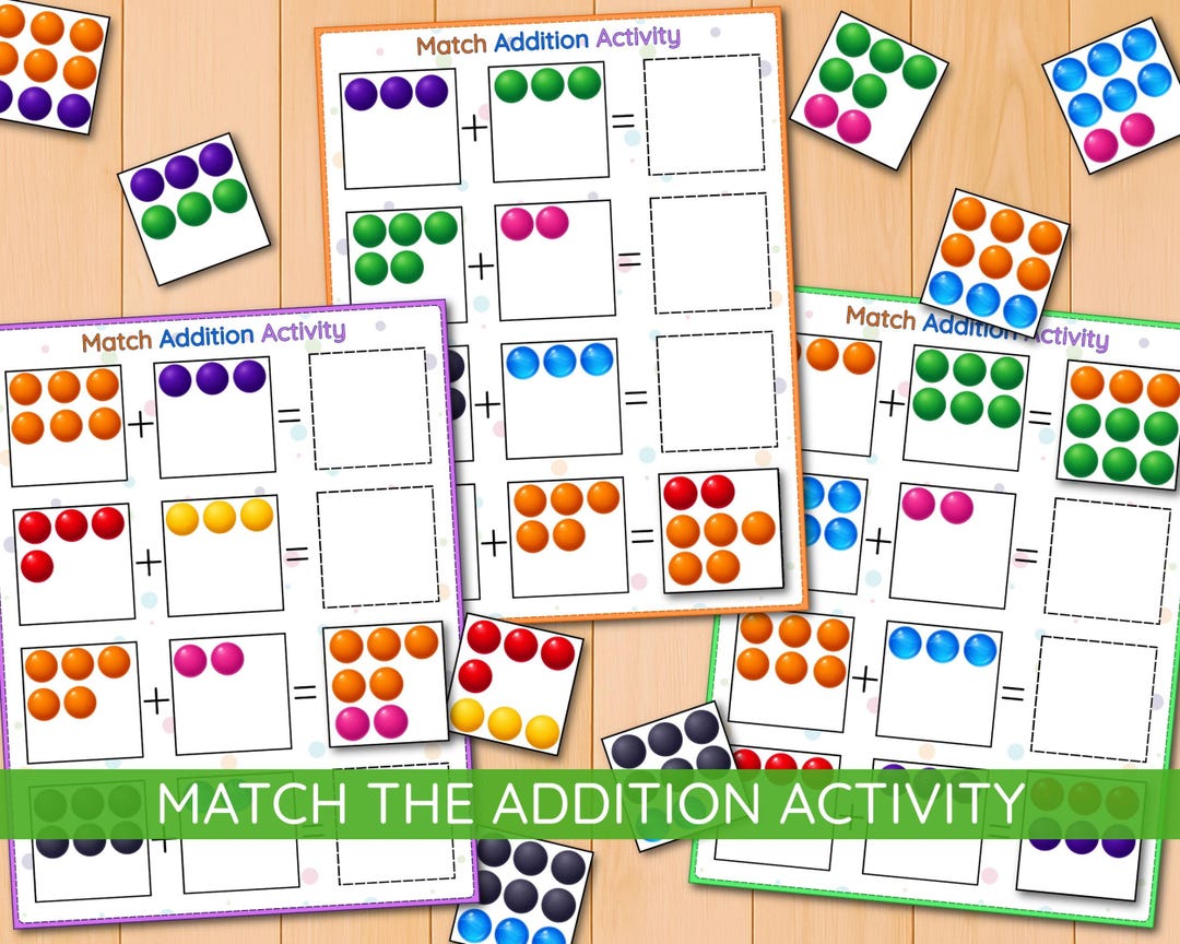 Addition Matching Activity, Preschool Adding, Learning Game for Kids ...