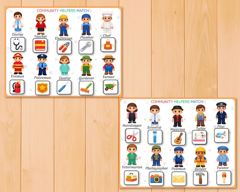 Community Helpers Matching Activity, Jobs and Tools Match for Preschool ...