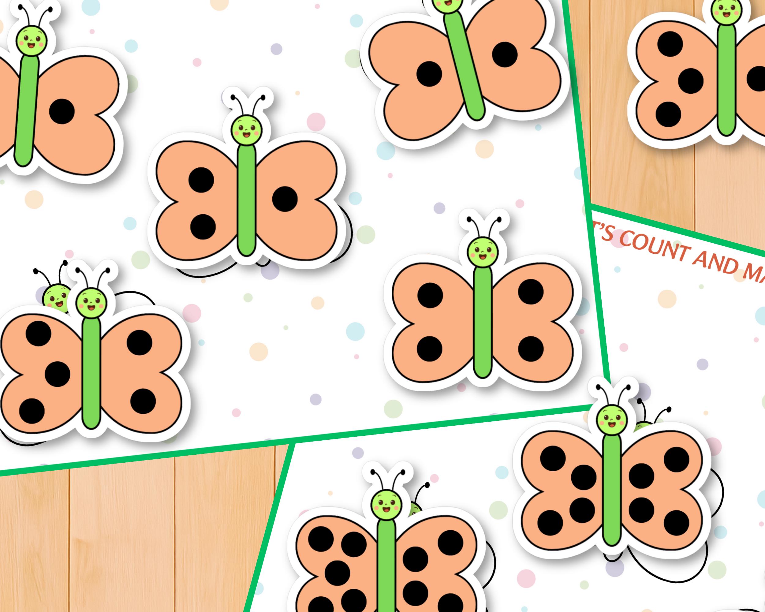 Butterfly Counting Match, Count to 1 10, Preschool Math Game, Number ...