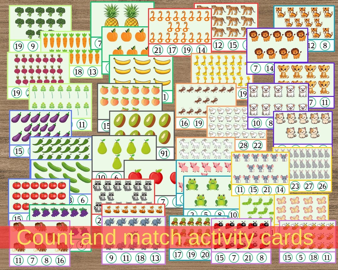 Fruit, Vegetable and Animal Number Flash Cards, Printable, Number ...