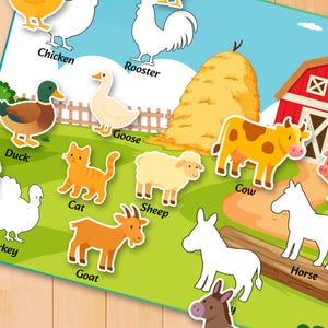 Farm Animals Shadow Matching, Busy Book Printable Page, Visual ...