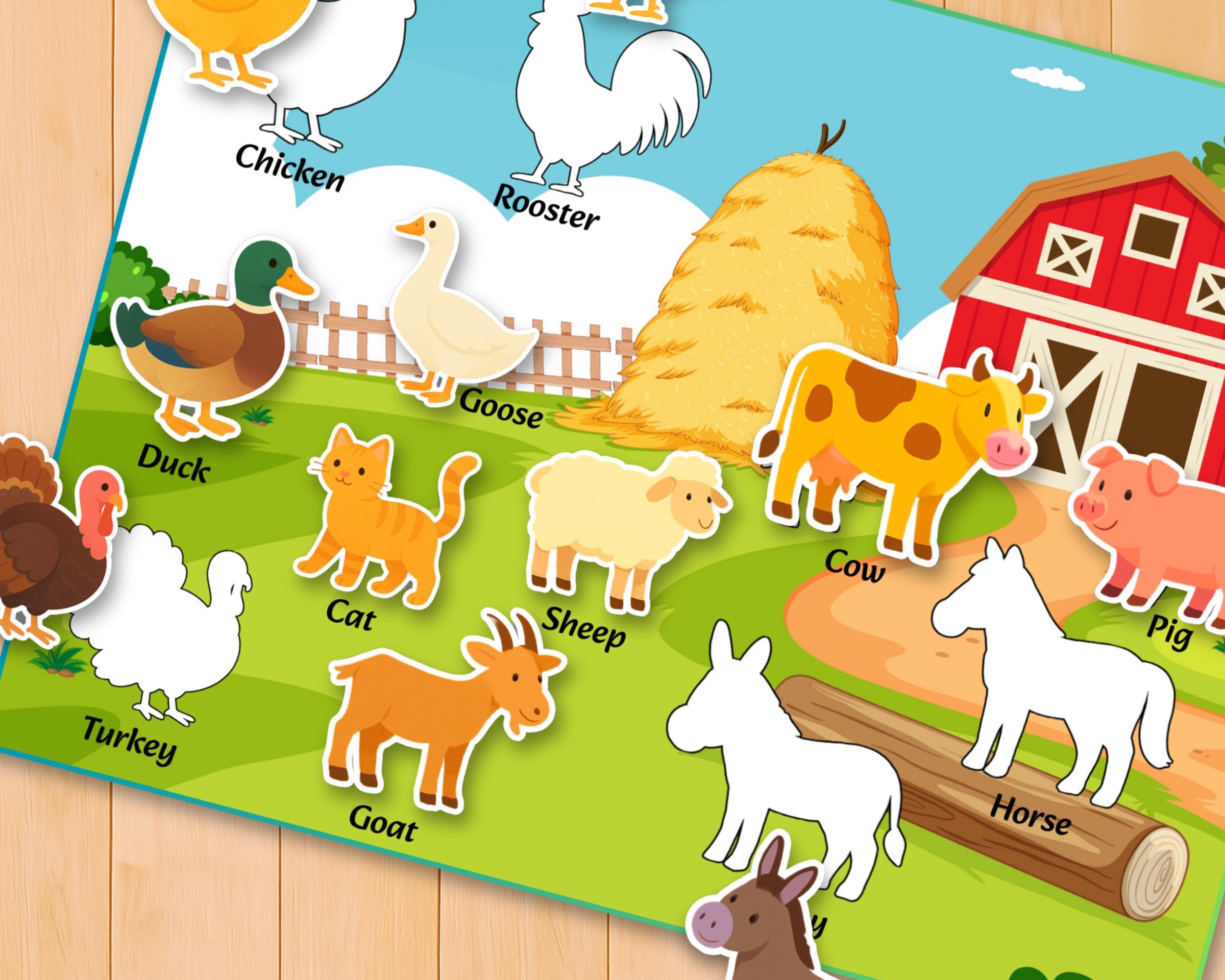 Farm Animals Shadow Matching, Busy Book Printable Page, Visual ...