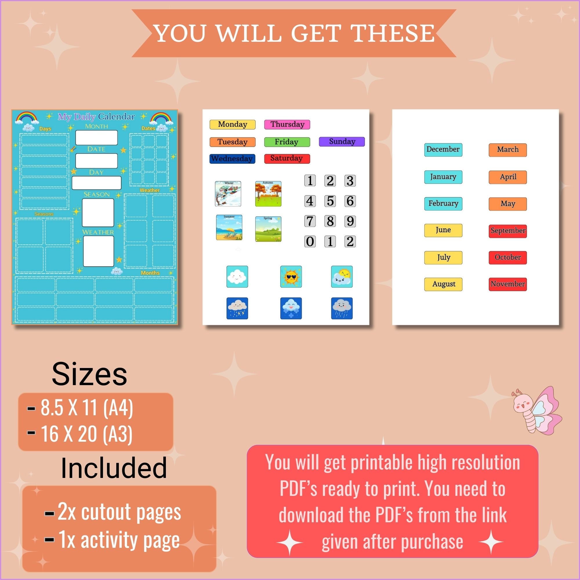 Kids Calendar Printable Classroom Calendar Board, Preschool Curriculum ...