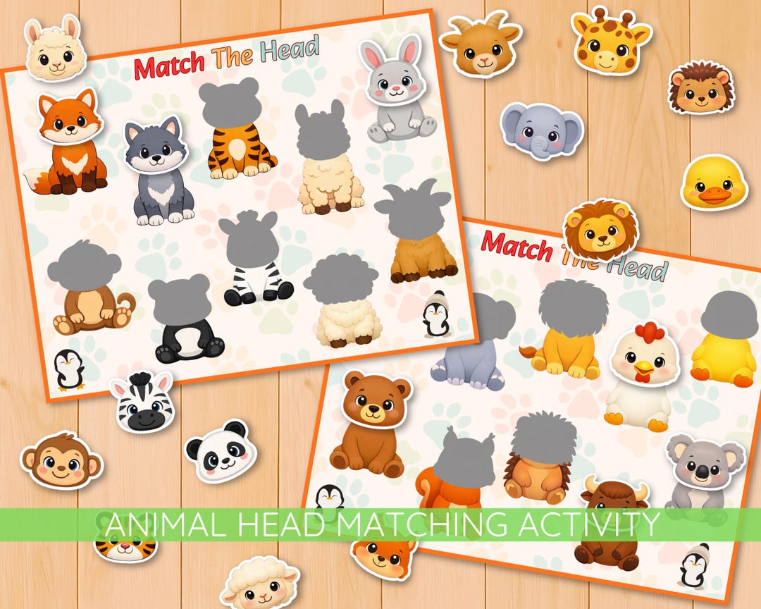 Animal Head Matching Activity, Shadow Match Game, Preschool Visual ...