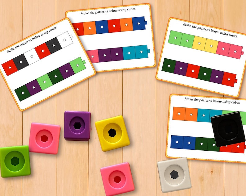 Cube Pattern Building Activity Cards, Color Sequencing Card, Fine Motor ...