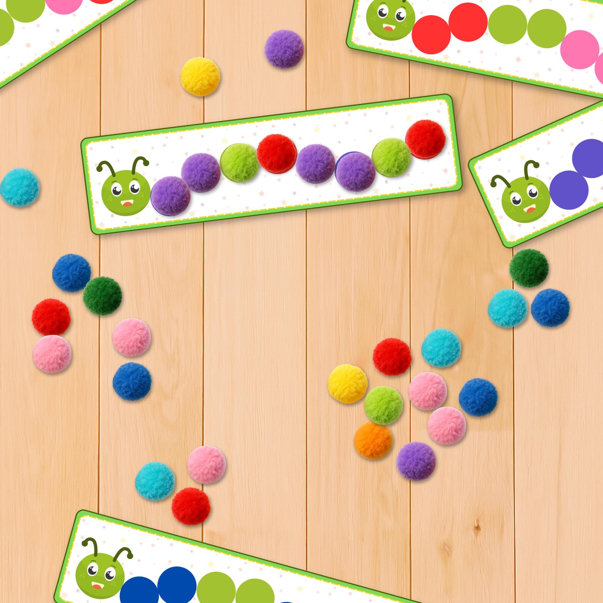 Caterpillar Pom-pom Pattern Activity, Color Matching Game, Fine Motor ...