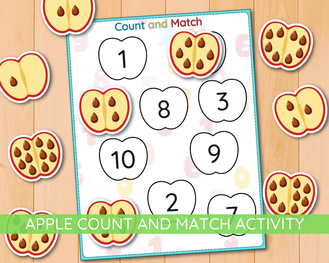 Apple Seed Counting Activity, Count and Match Game, Preschool Math ...