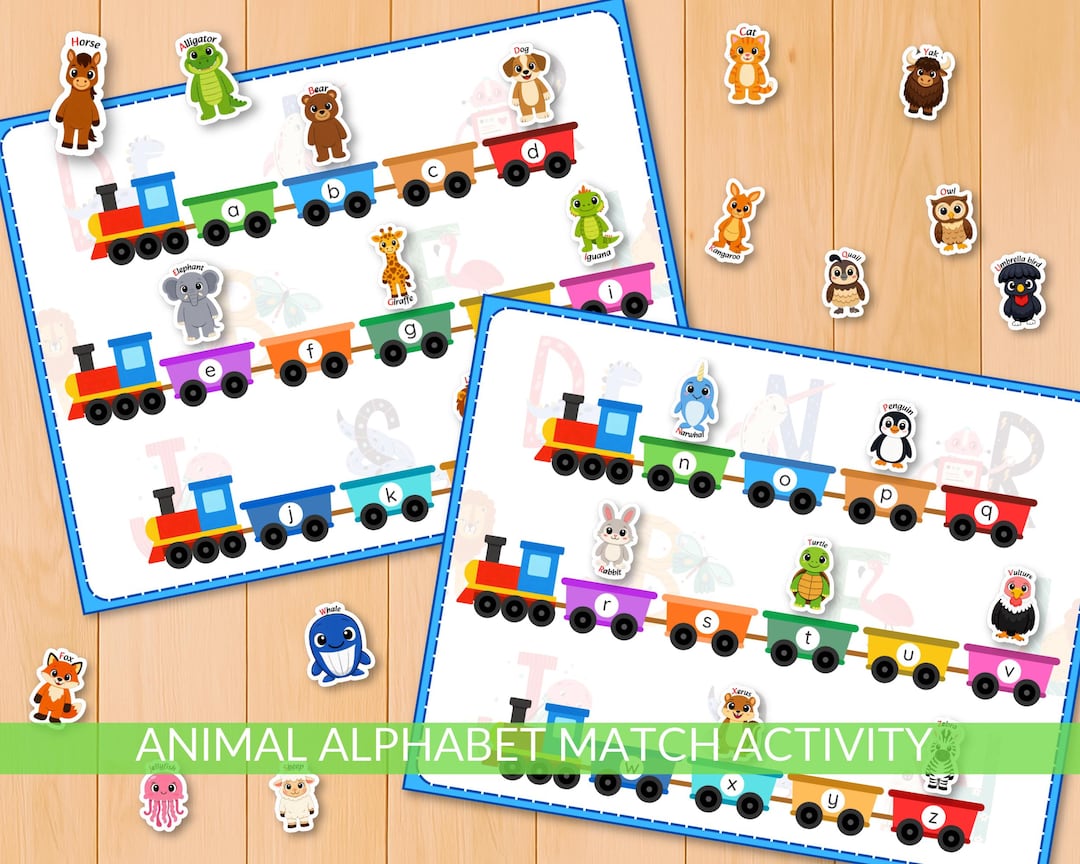 Animal and Train Alphabet Matching Activity, Lowercase and Uppercase ...