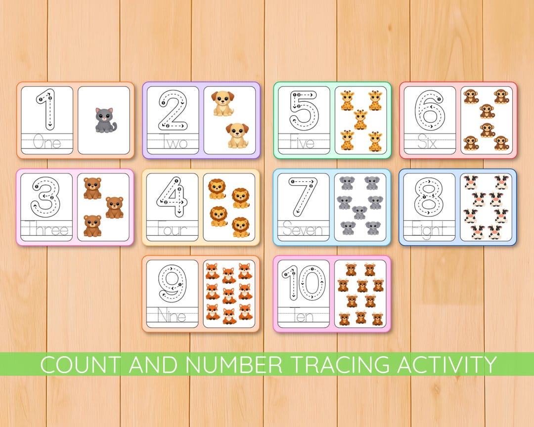 Tracer les nombres et compter les cartes 1 10, exercice d'écriture ...