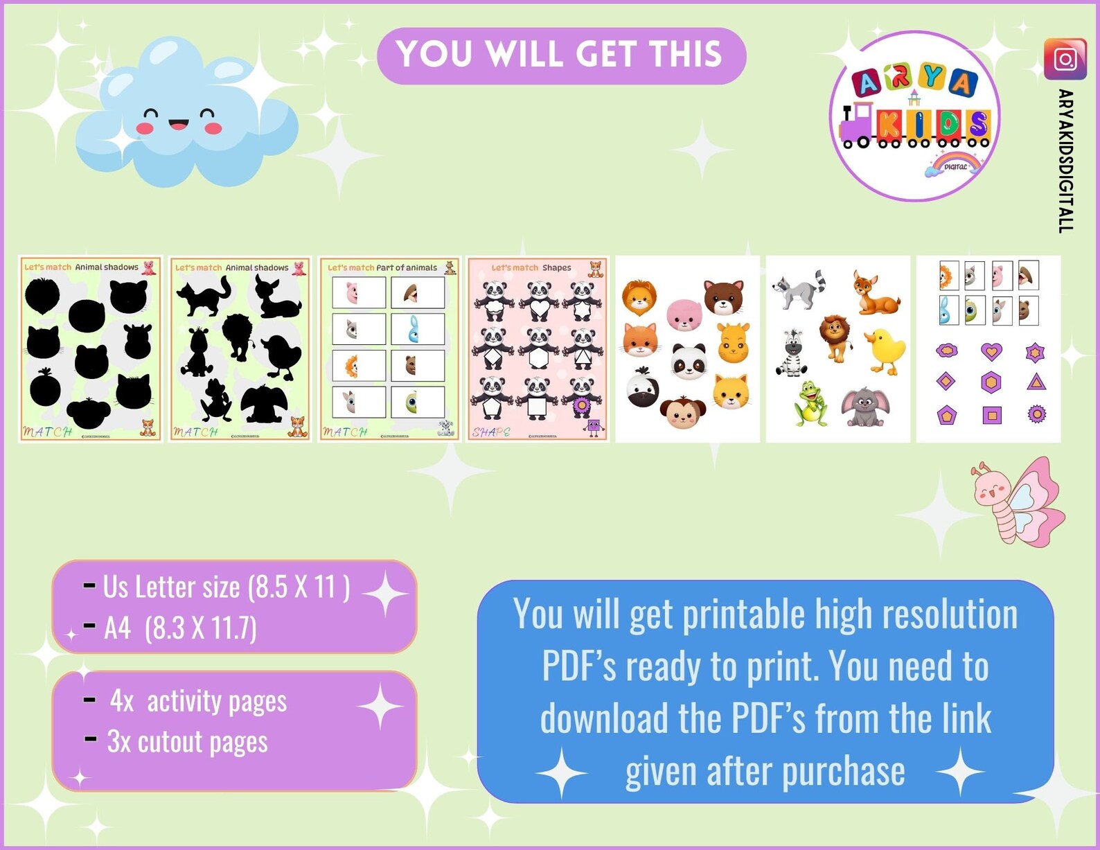 Printable Match Animals and Shadows for Preschool Busy Book, Match ...