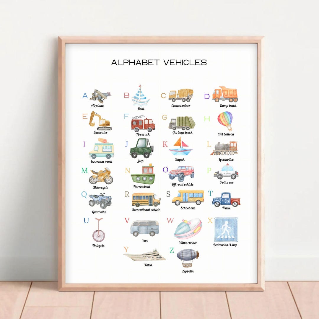 Transportation Alphabet Poster, Printable Vehicle ABC Print ...