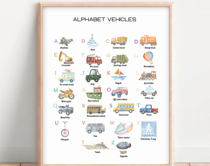 Transportation Alphabet Poster, Printable Vehicle ABC Print ...