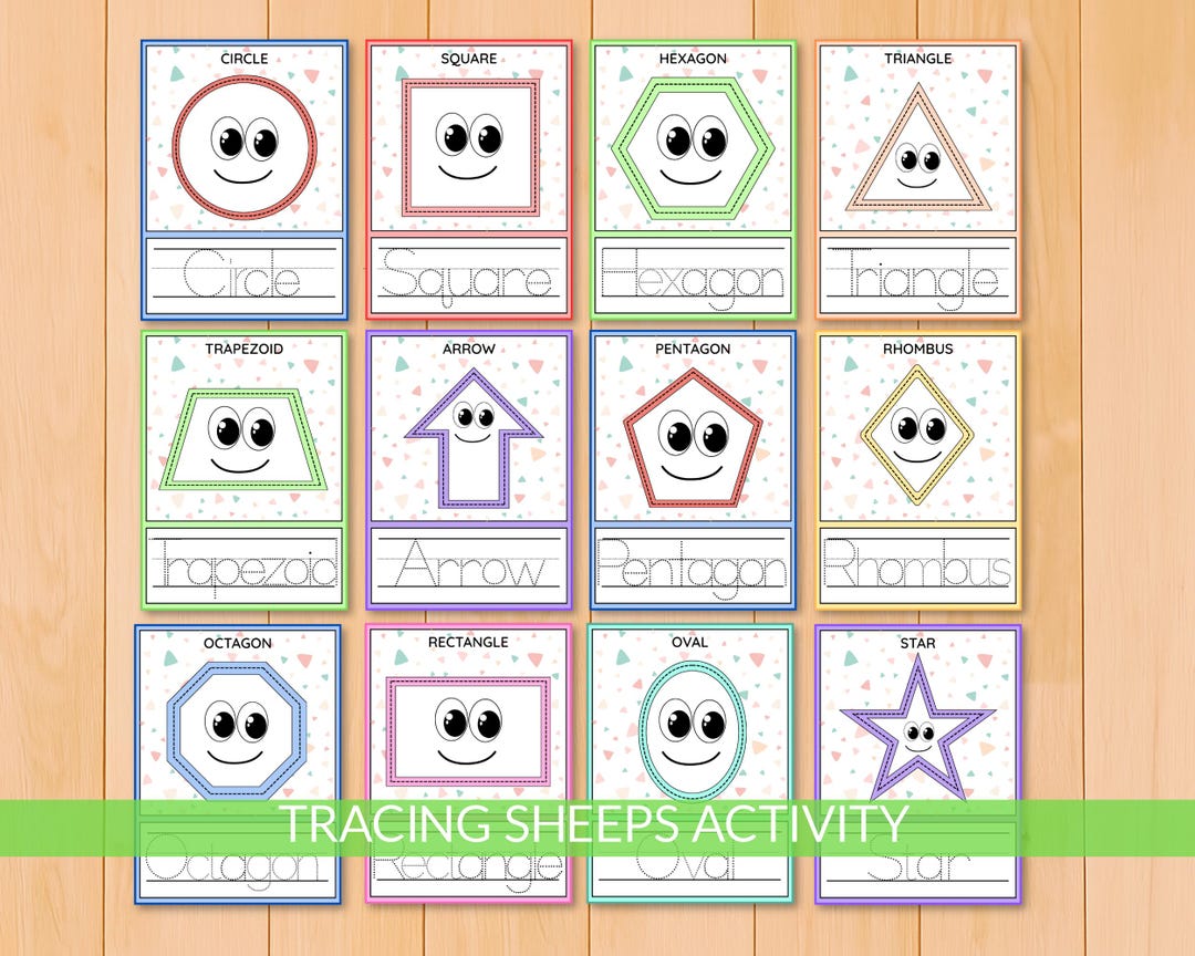 Geometric Shapes Tracing Cards, Shape Drawing and Name Writing ...