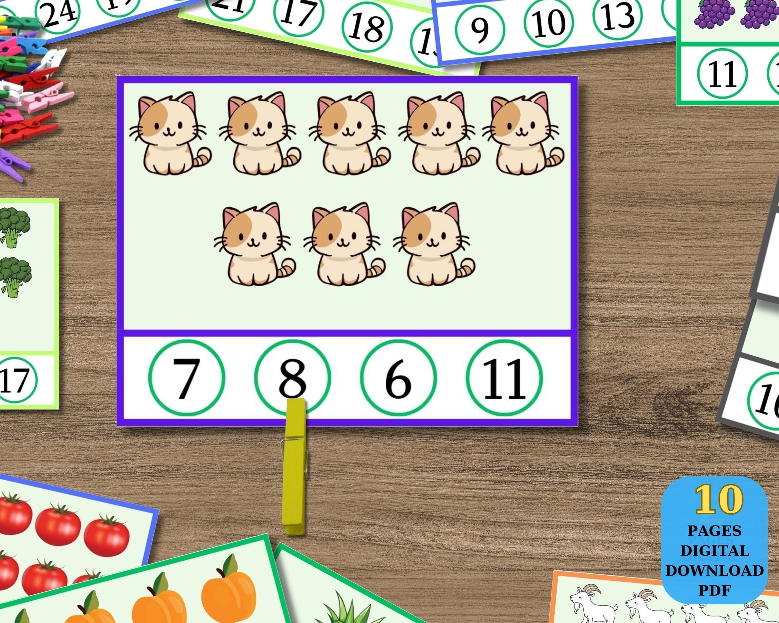 Fruit, Vegetable and Animal Number Flash Cards, Printable, Number ...