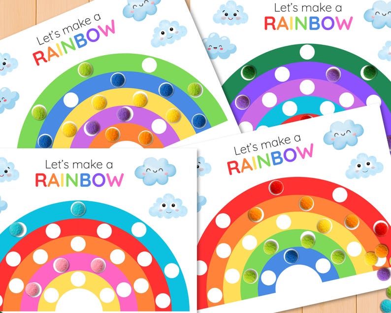 Rainbow Pom Pom Activity Mat, Color Sorting Game, Fine Motor Skills ...