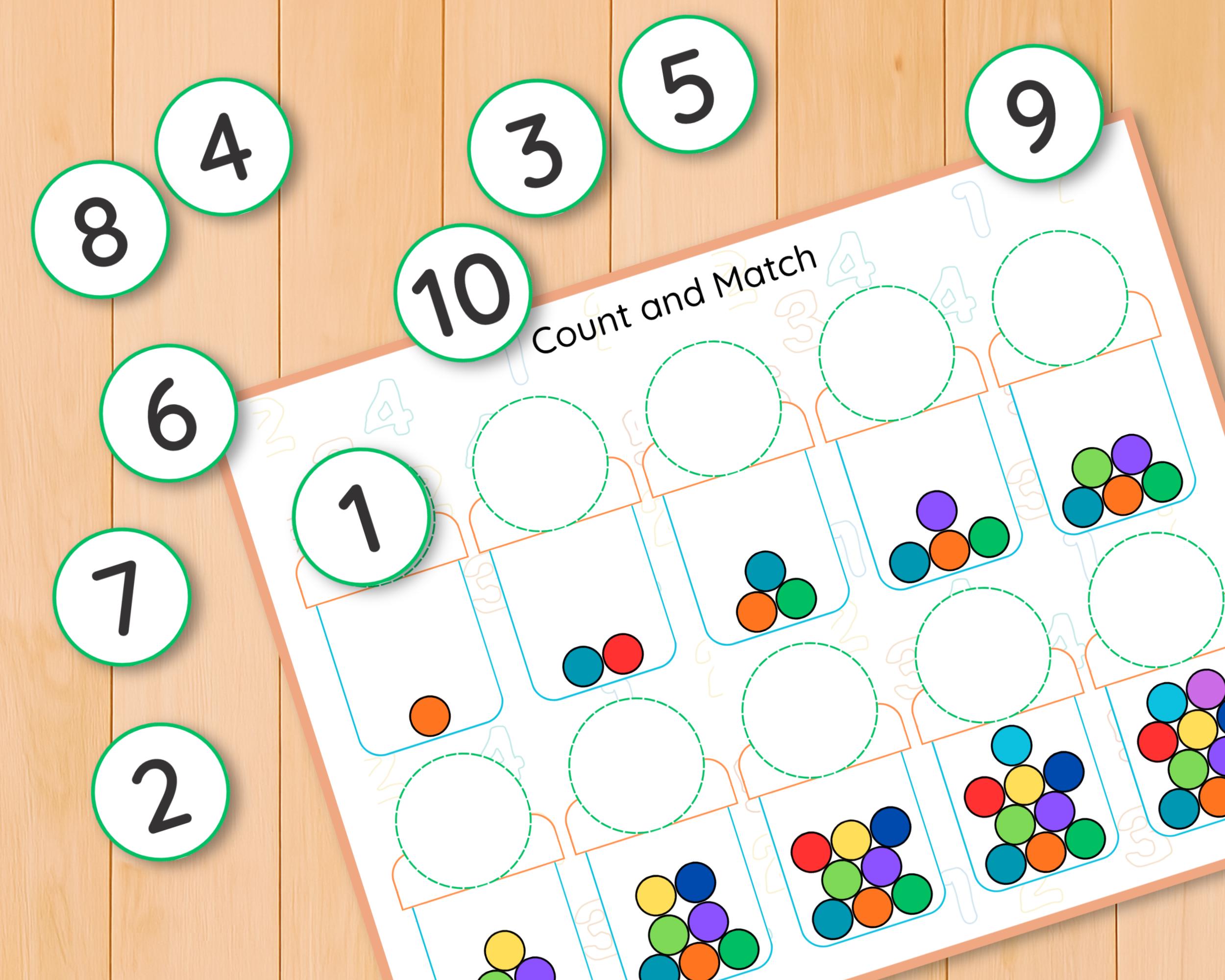 Preschool Counting 1–10 Activity, Matching Game, Homeschool Math ...