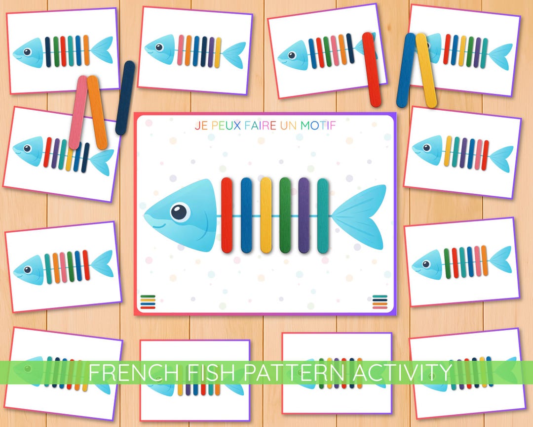 French Fish Popsicle Stick Pattern Activity, Bone Patterns, Fine Motor ...
