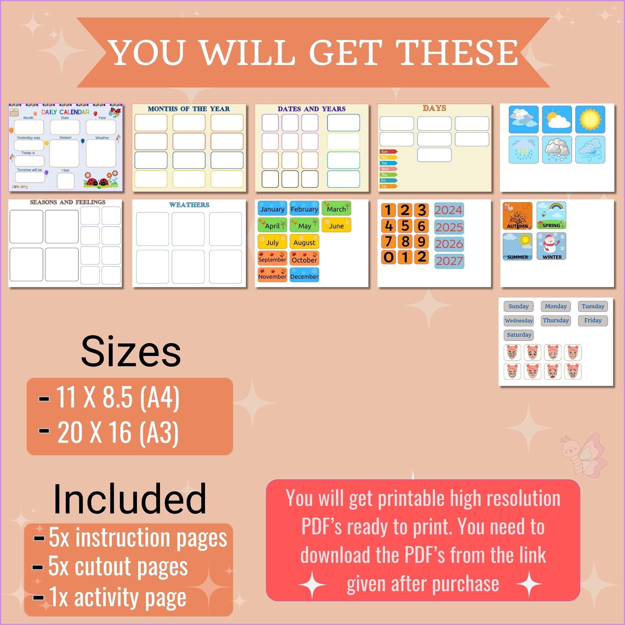 Printable Calendar for Kids Montessori Homeschool Preschool Calendar ...