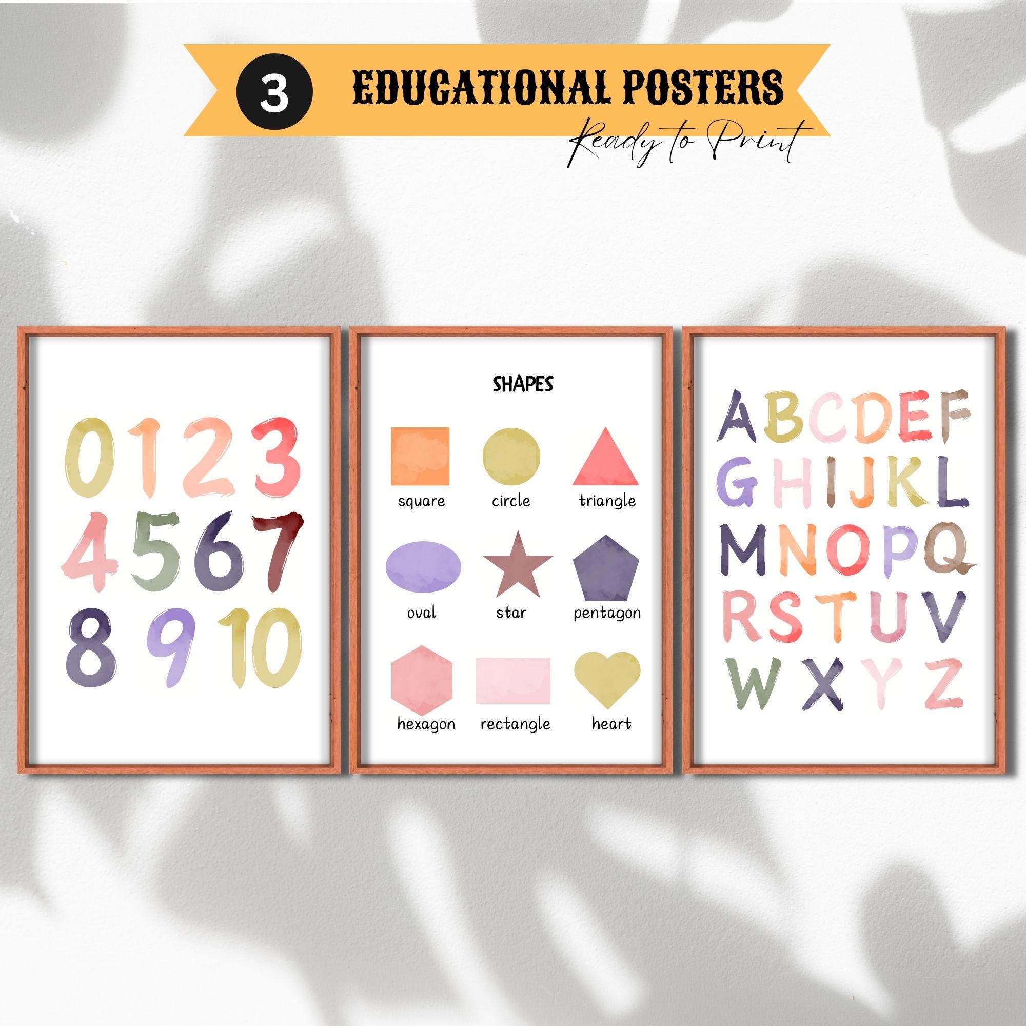 Number Shapes and Alphabet Poster, Kids Educational Poster ...