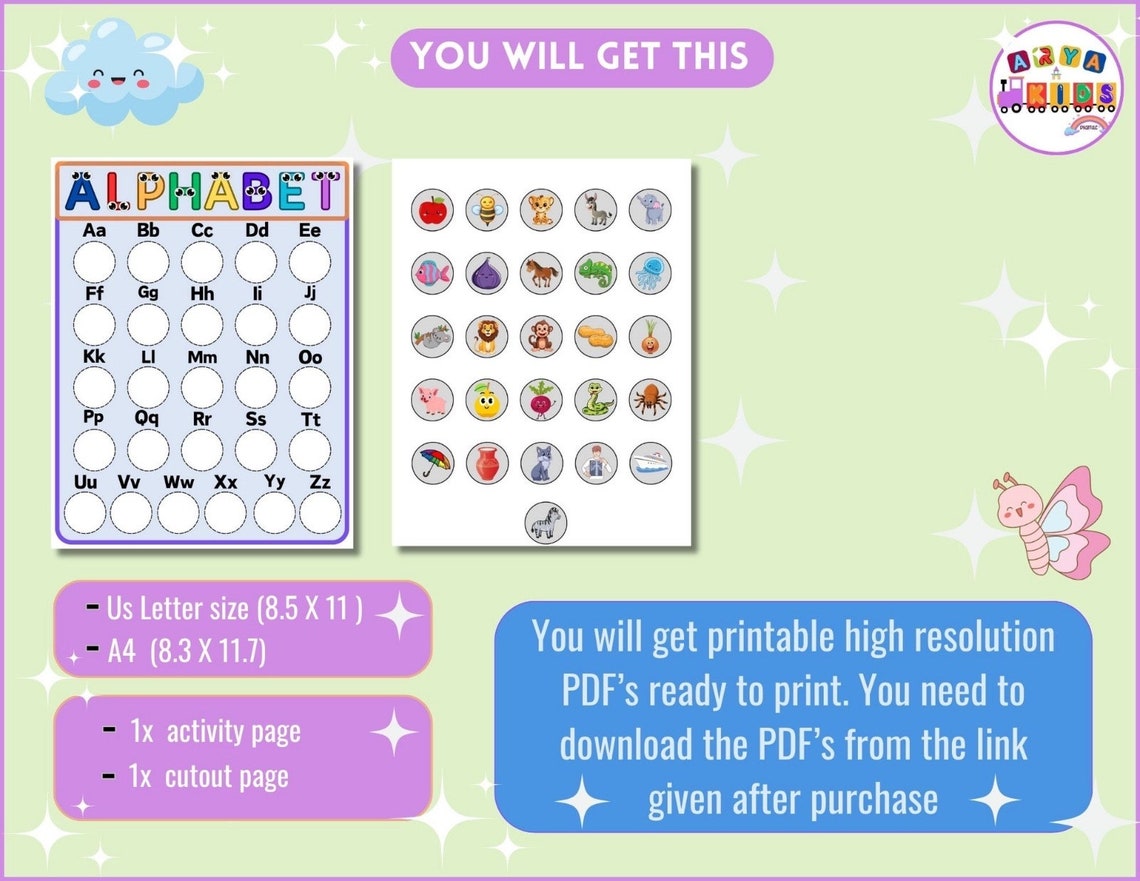 Beginning Sound Worksheet, Phonics Activity , Alphabet Game, Alphabet ...