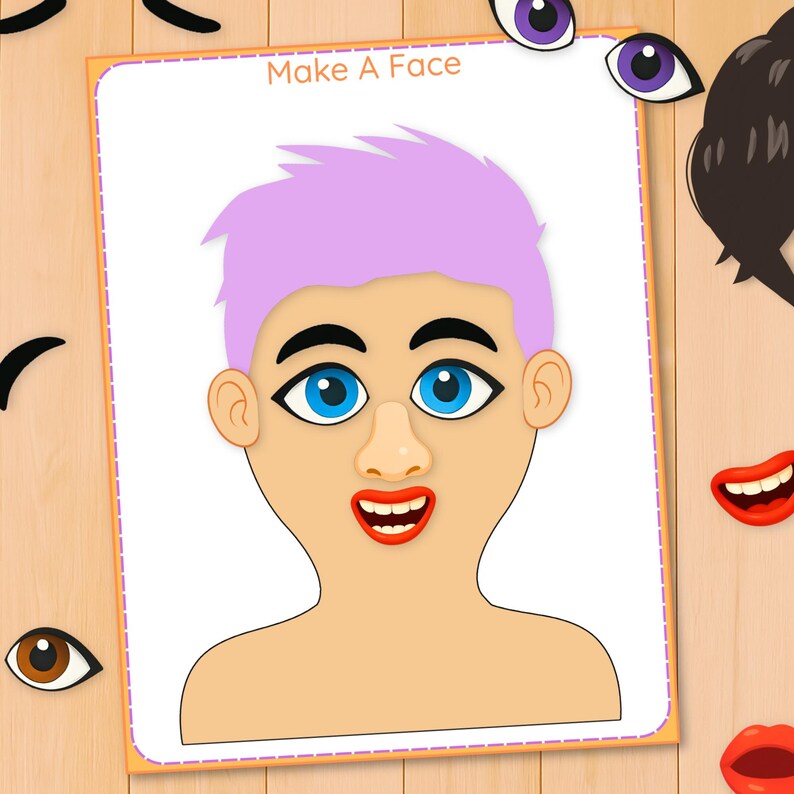Face Creation Activity for Kids, Printable Facial Features Craft Game ...