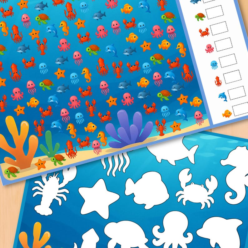 Ocean Creature Worksheets, Look and Find Counting Game for Kids ...