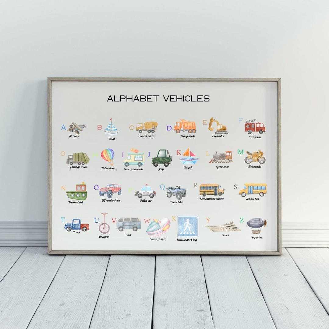 Transportation Alphabet Poster, Printable Vehicle ABC Print ...
