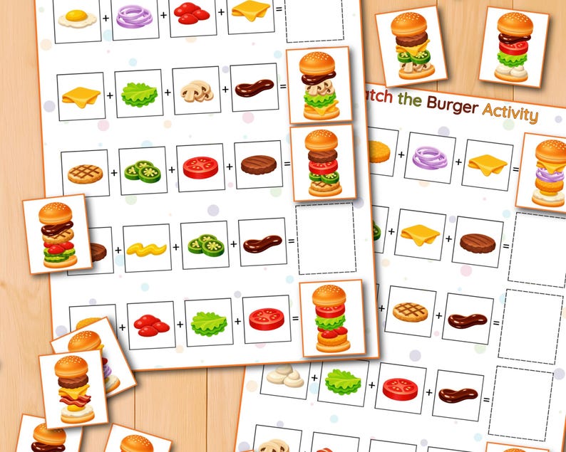 Burger Matching Activity for Kids, Learning Game, Visual Match ...