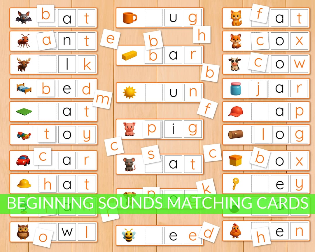 Beginning Sound Matching Cards, 3 Letter Word Activity, Alphabet ...