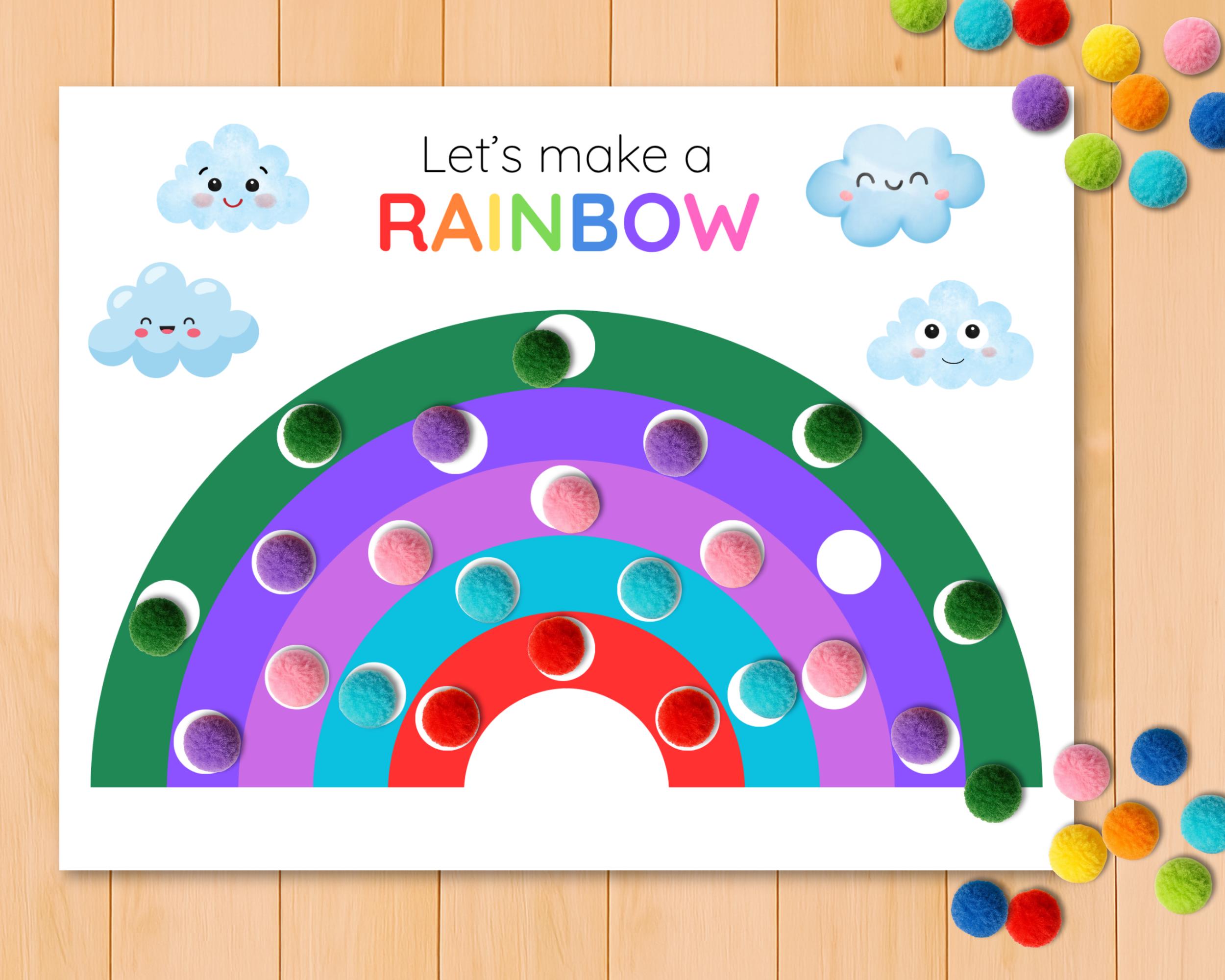 Rainbow Pom Pom Activity Mat, Color Sorting Game, Fine Motor Skills ...