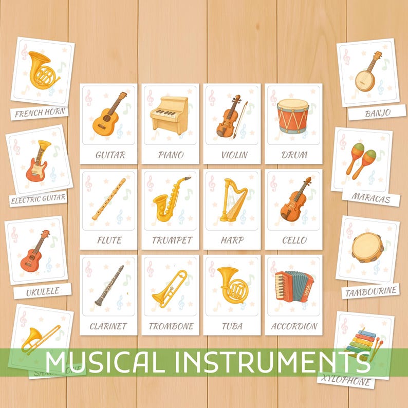 Musical Instrument Flashcard for Kids, Montessori Materials, Music ...
