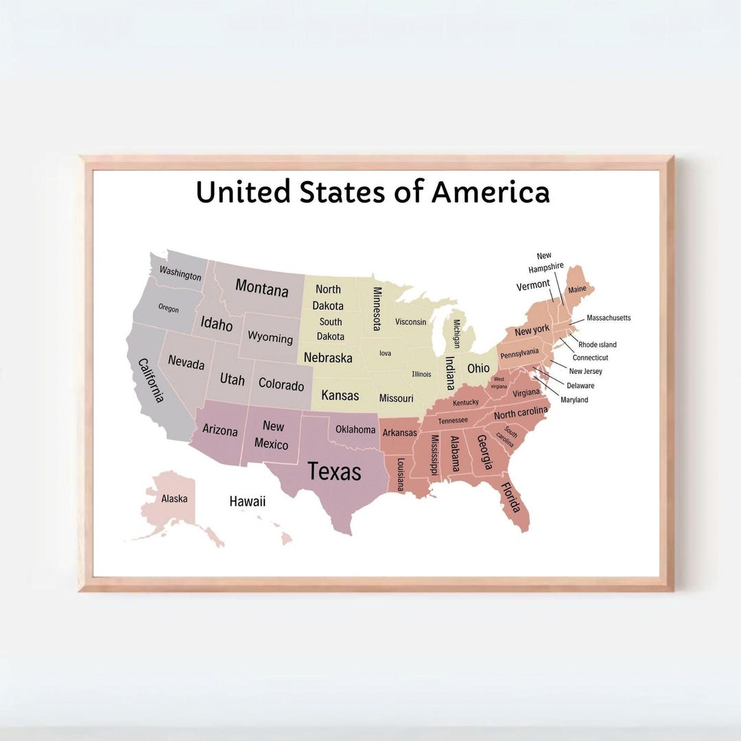 City Map of USA Education Poster, Printable Geography Classroom Wall ...