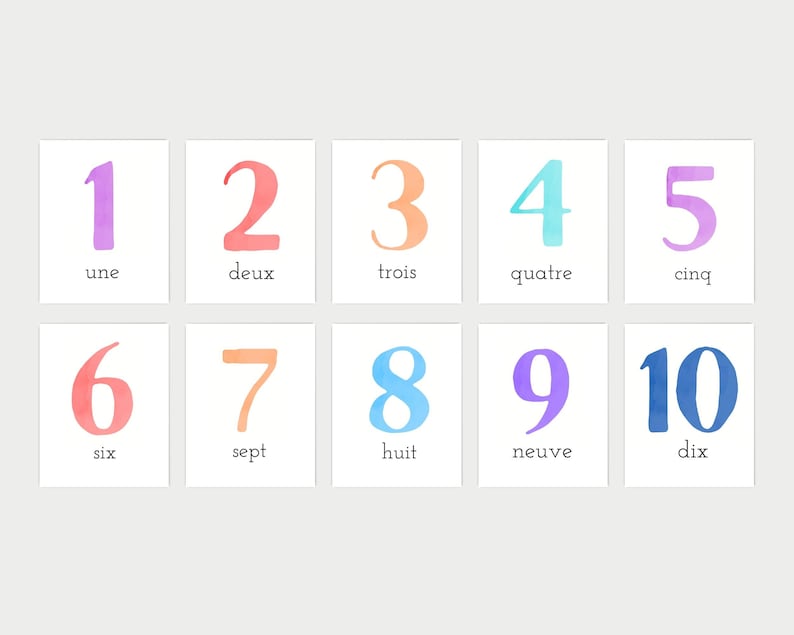 10 Flash Cards in French From 1 to 10, Number Flash Card, Printable ...